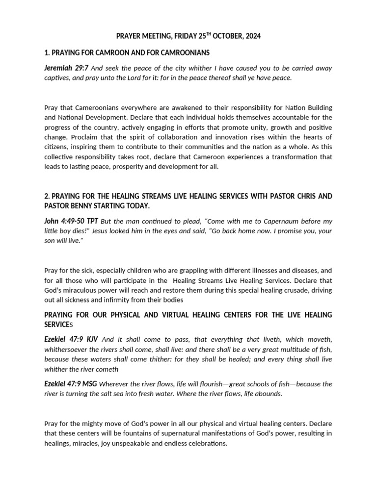 Prayer Points For Friday Prayer Meeting 25th Oct | PDF | Glory ...