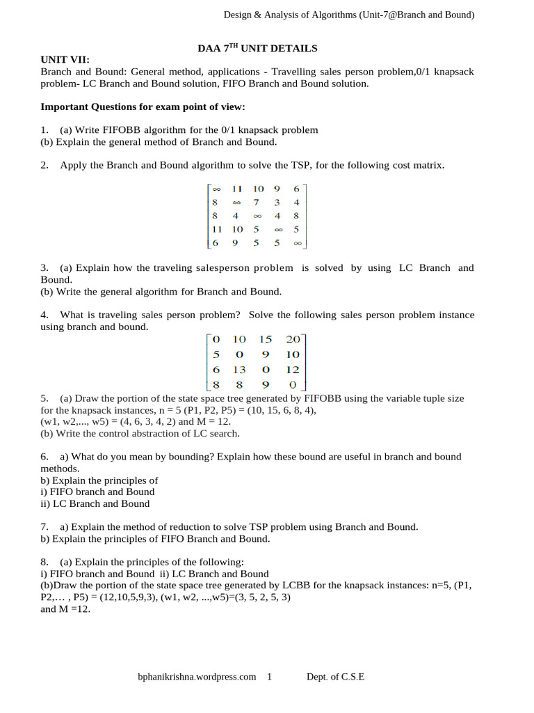 daa-unit-vii-notes (1) | PDF | Vertex (Graph Theory) | Theoretical ...