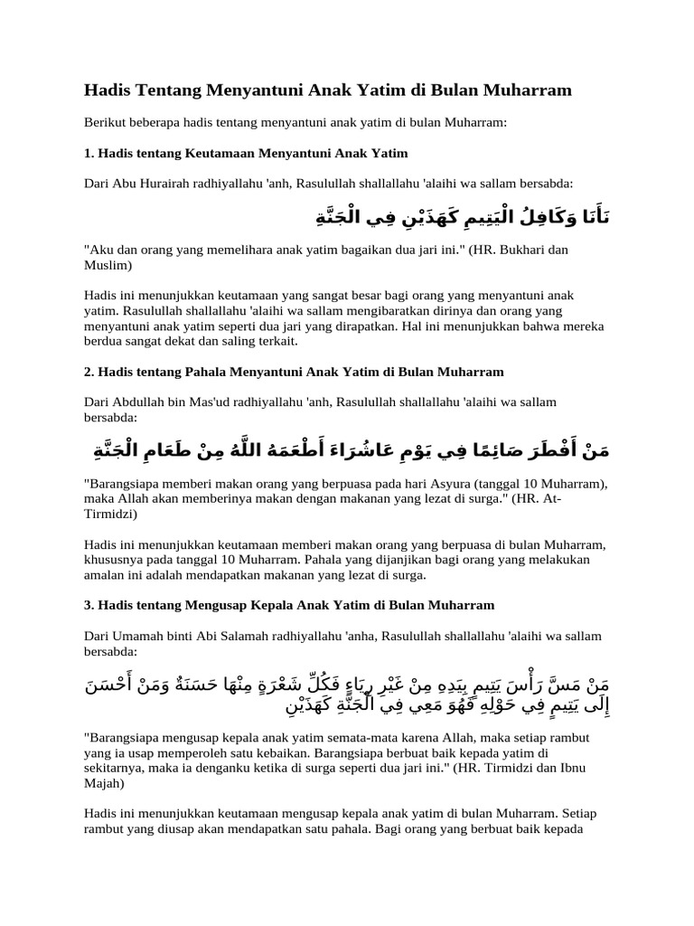 Hadis Tentang Menyantuni Anak Yatim Di Bulan Muharram | PDF