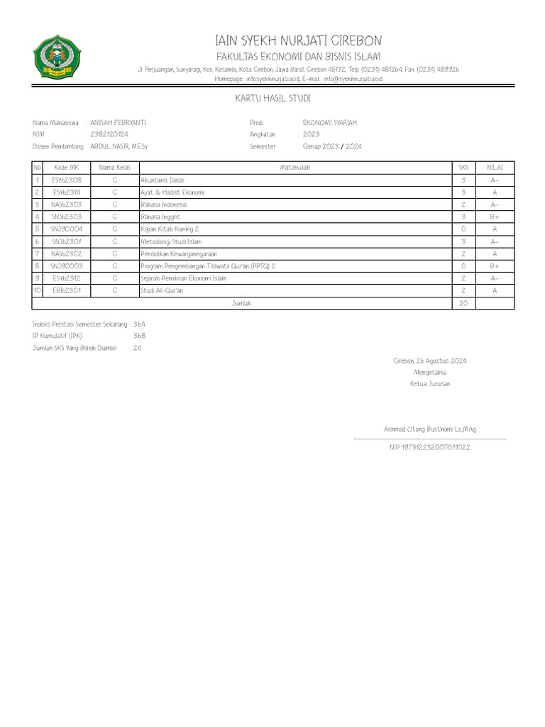 CETAK KARTU HASIL STUDI - Portal Akademik | PDF