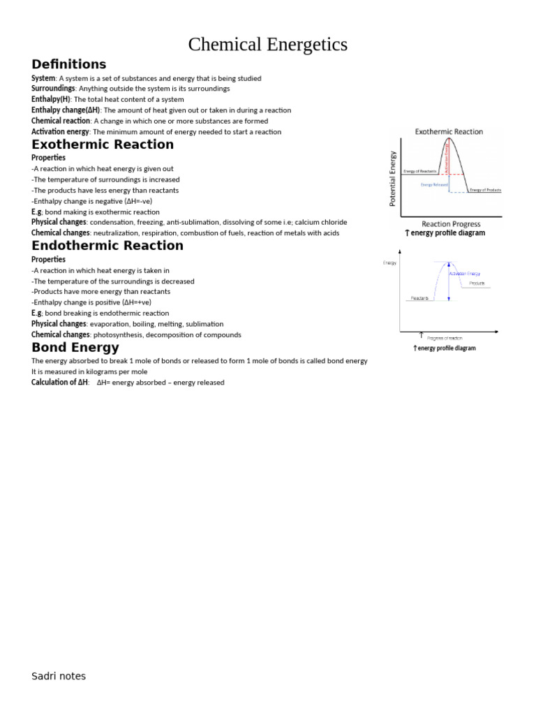 Sadri Notes (Chemical Energetics) | PDF | Technology & Engineering