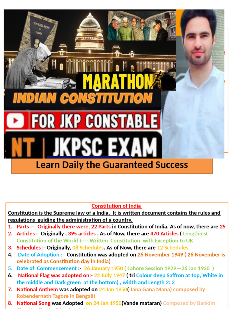 Constitution of India One Shot JKP Const and JK High Court Posts | PDF ...