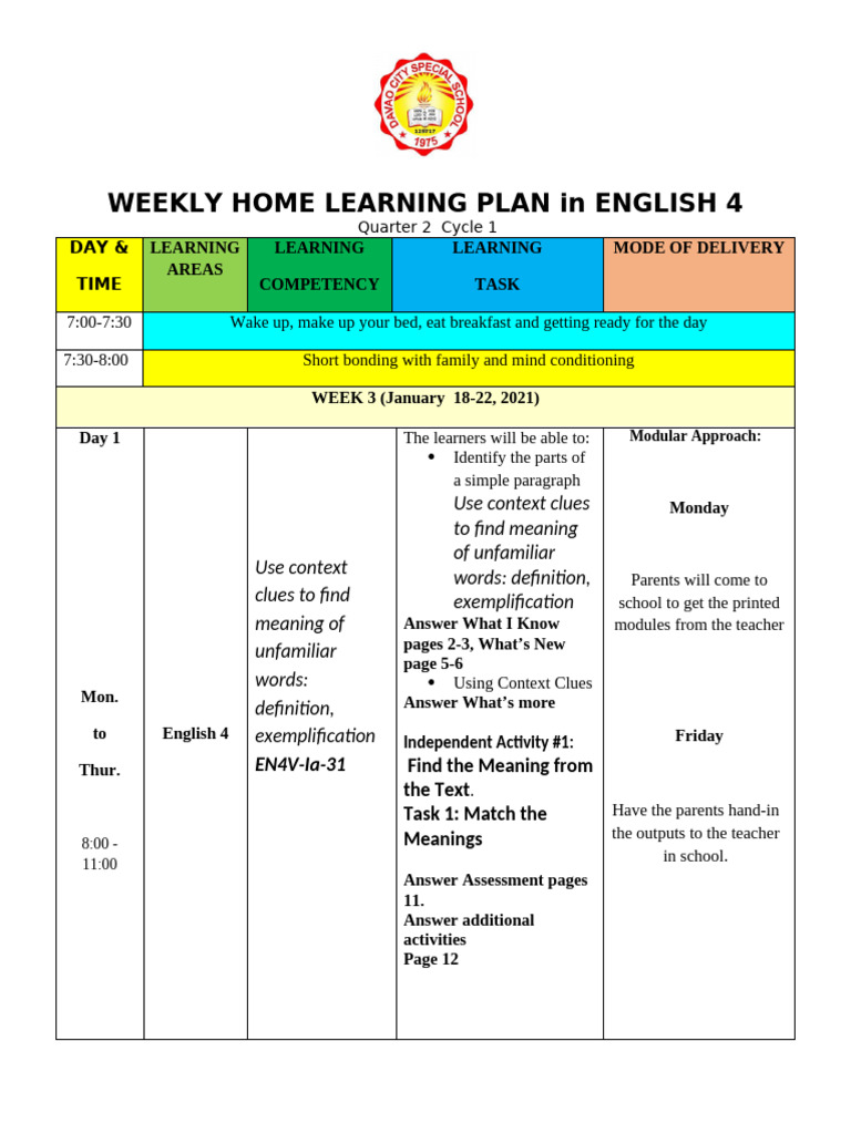 WEEKLY HOME LEARNING PLAN (2nd Quarter) | PDF | Noun | English Language