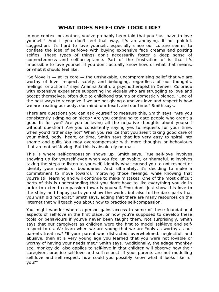 Reading - Self-Love | PDF | Self Esteem | Shame