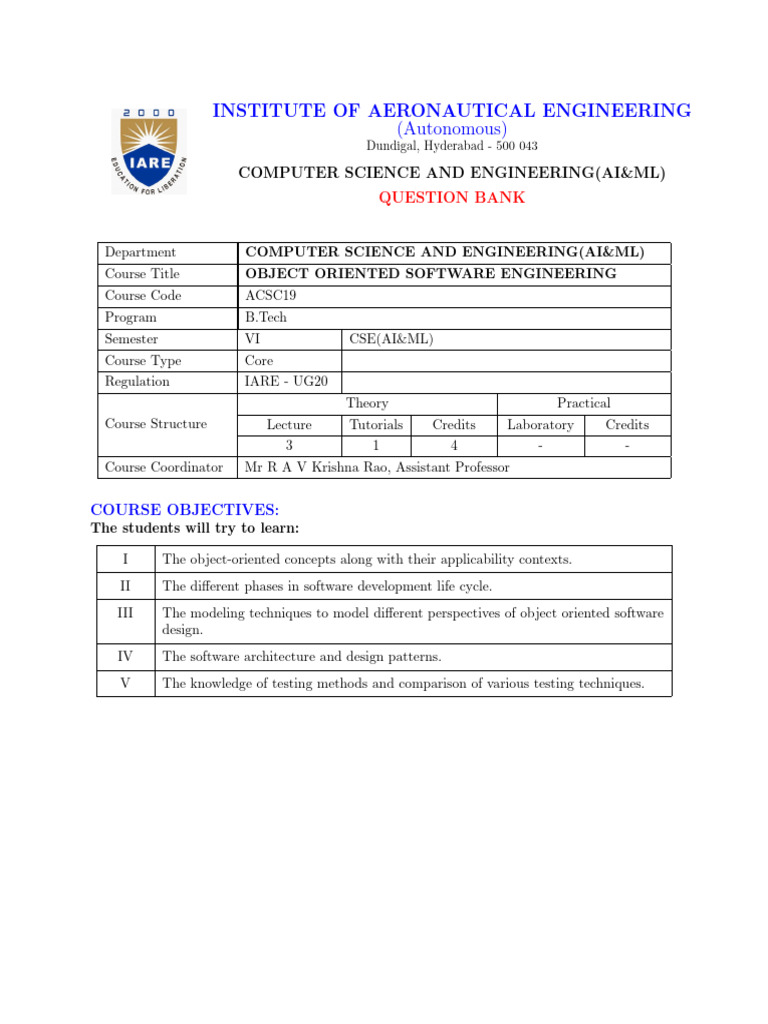 OOSE Question Bank | PDF | Conceptual Model | Software Prototyping