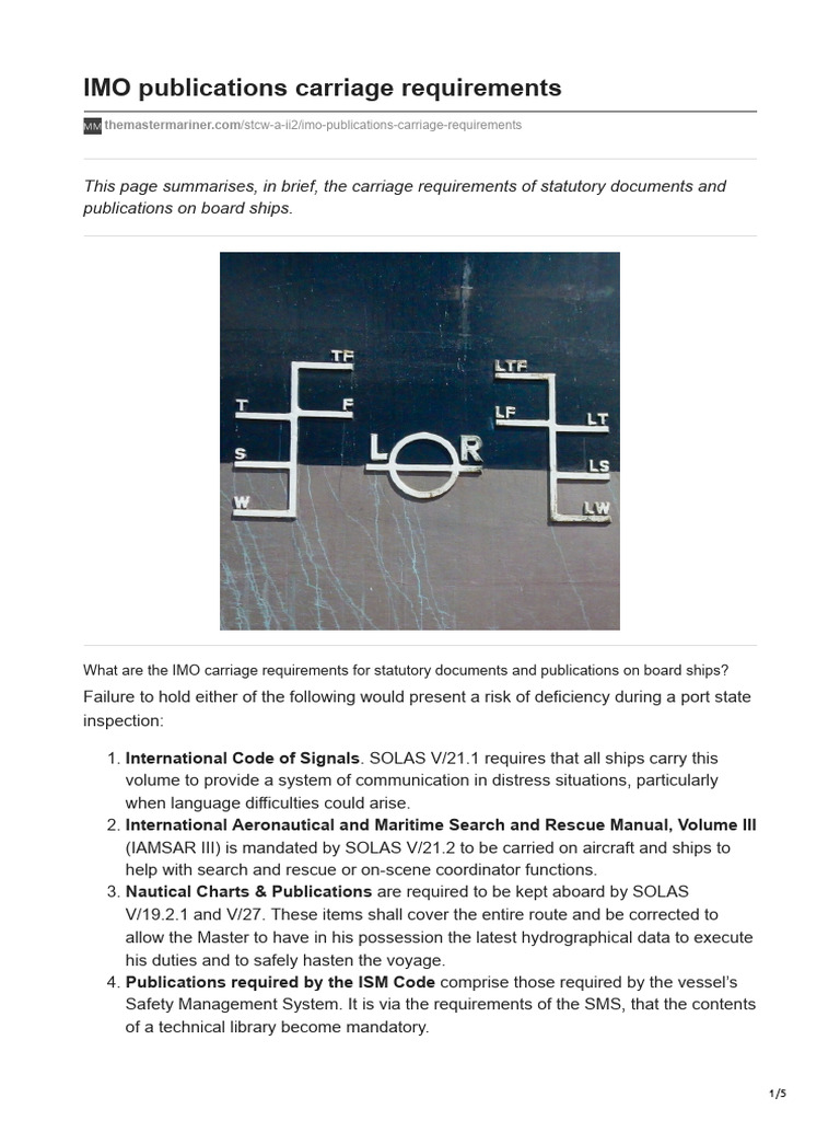 IMO Publications Carriage Requirements | PDF | Ships | Shipping