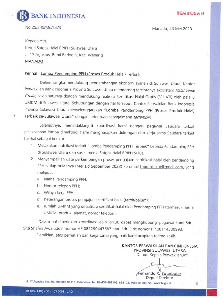 Undangan Ketua Satgas Halal BPJPH Sulut | PDF