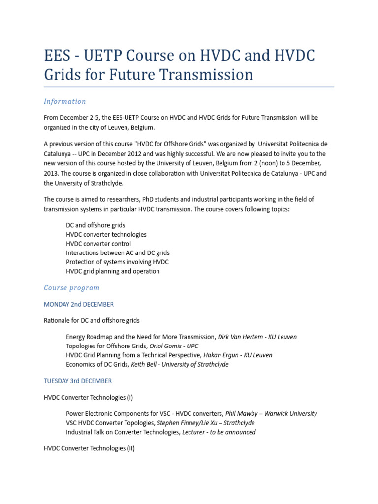 EES UETP Course On HVDC and HVDC Grids For Future Transmission | PDF | High Voltage Direct ...