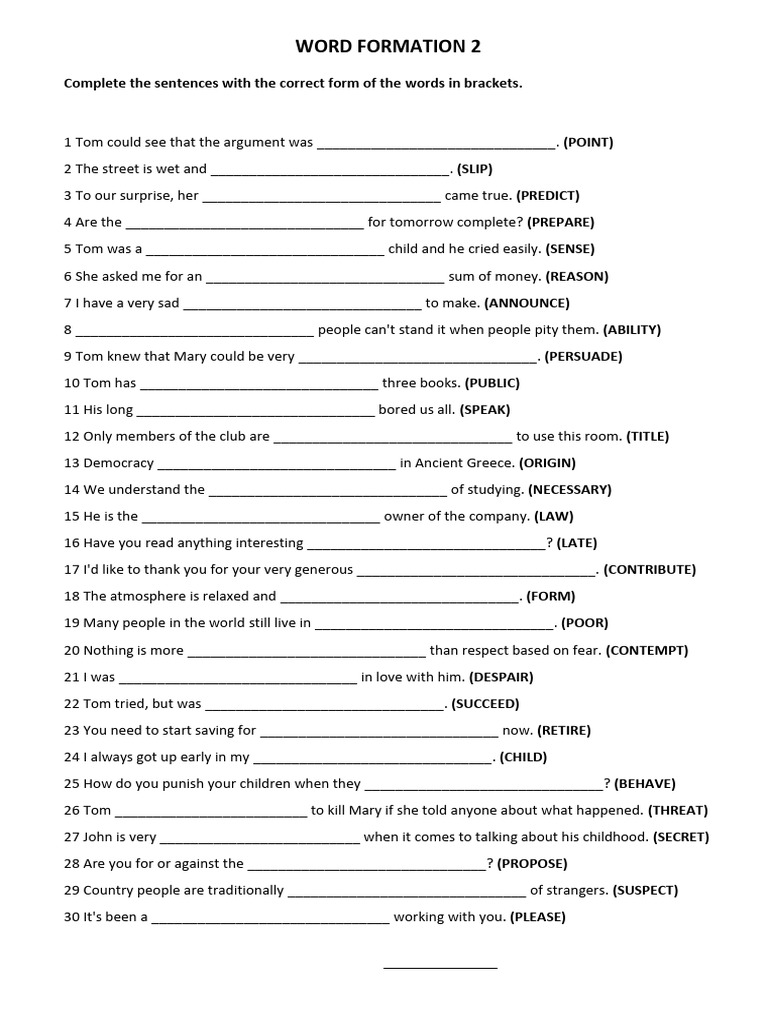 Word Formation Exercises and Answers | PDF