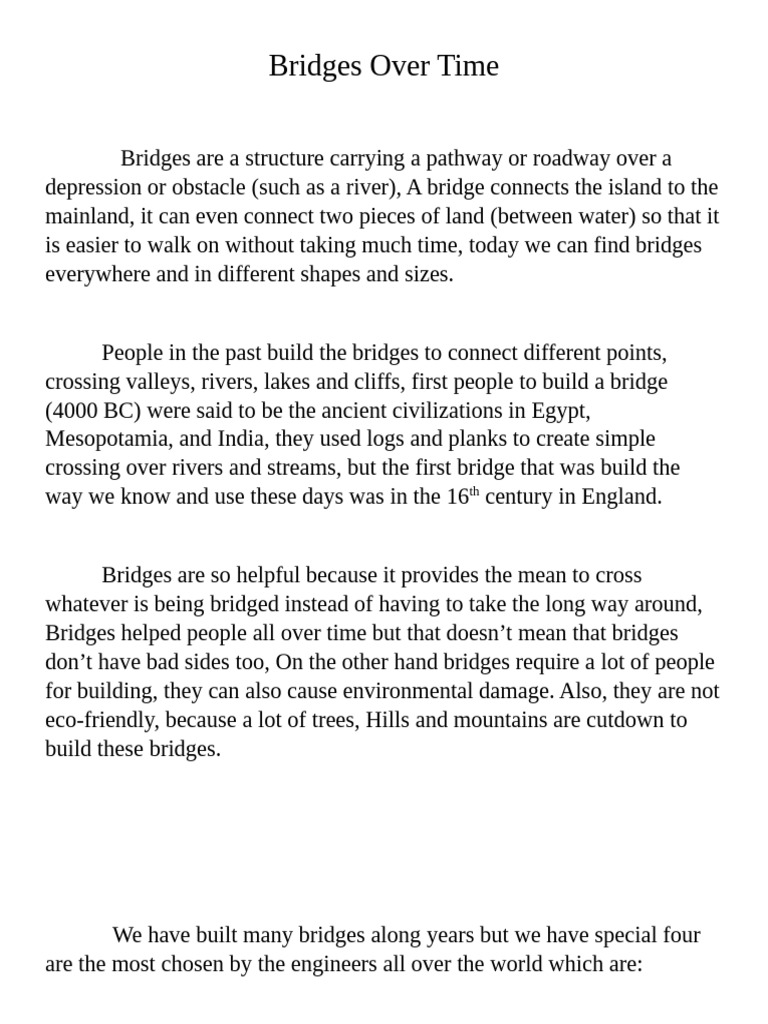 Bridges Over Time -Jana Mahmoud Eltaib | PDF | Bridge | Truss