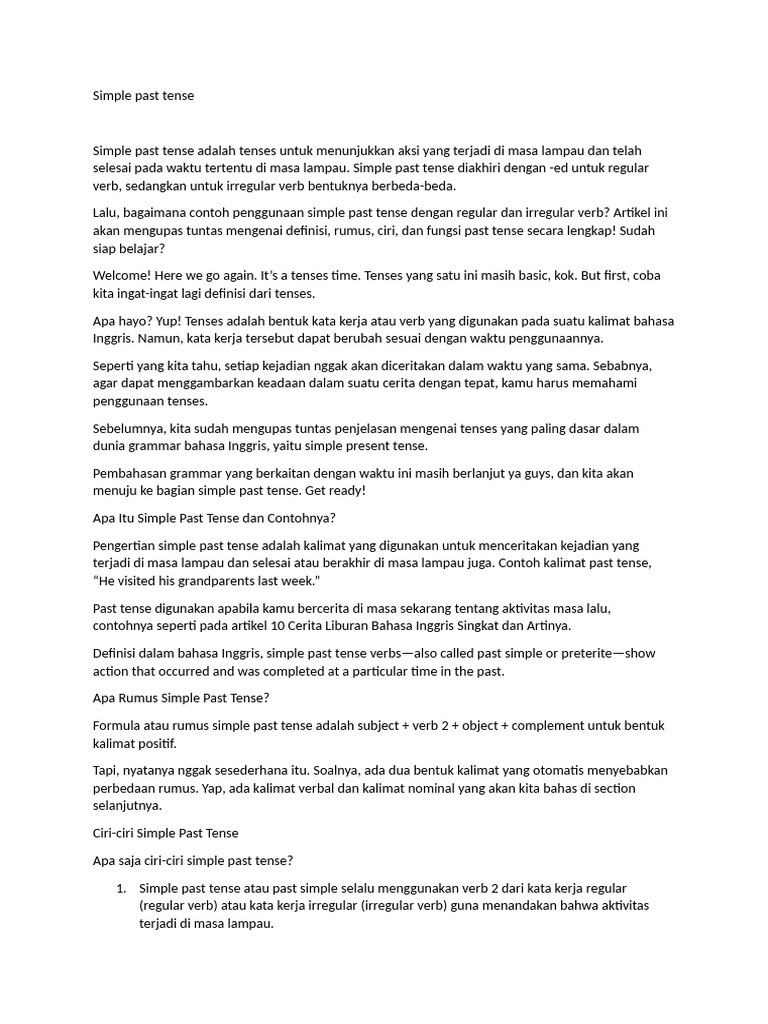Contoh Simple Past Tense dalam Bahasa Inggris | PDF | Seni & Disiplin ...