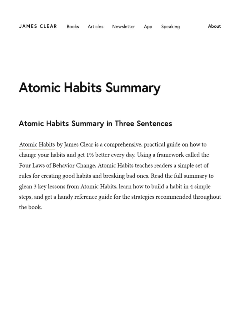 Atomic Habits Summary by James Clear | PDF | Habits | Cognitive Science