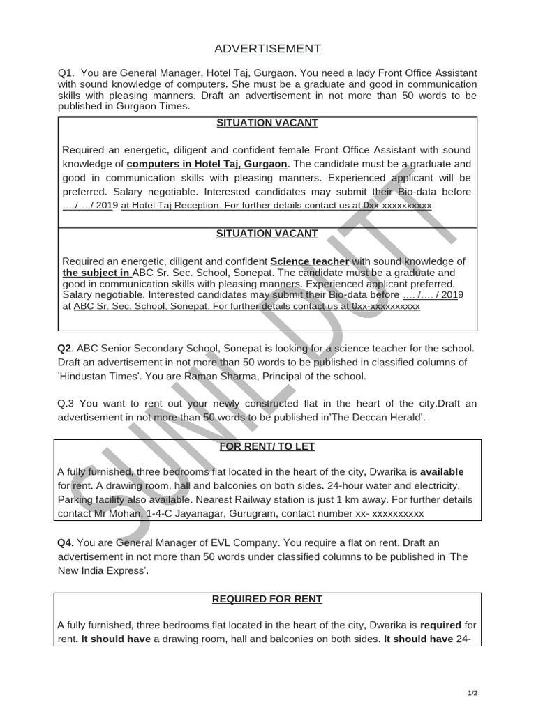 Job and Rental Advertisements Drafts | PDF | Career & Growth | Business