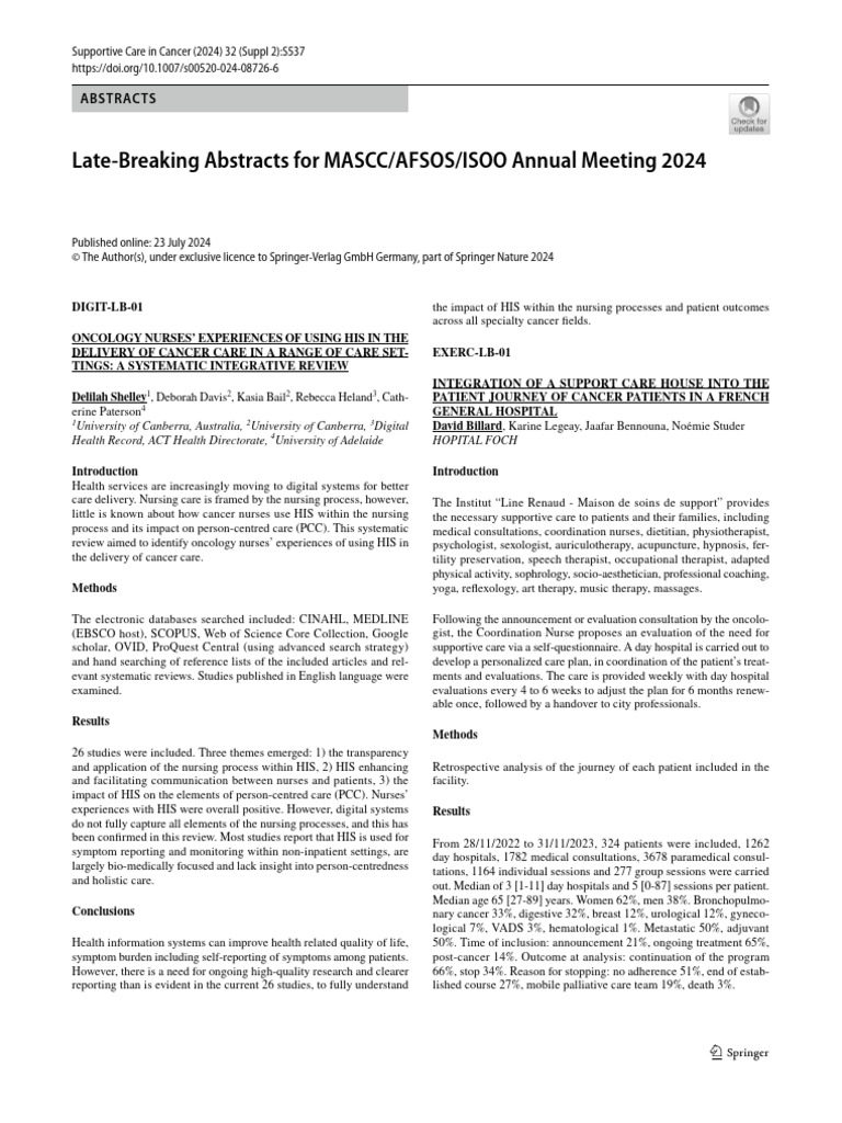 Late-Breaking Abstracts For MASCC/AFSOS/ISOO Annual Meeting 2024 | PDF | Nursing | Cancer