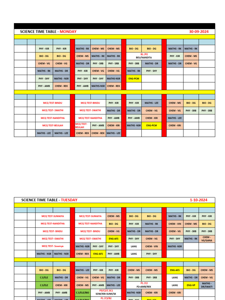 Science Timetable 30-09-2024 | PDF