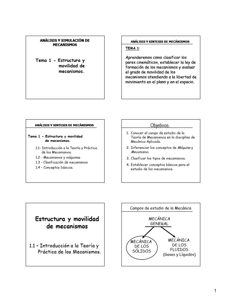 Tema 1 - Estructura y Movilidad de Mecanismos. (Parte 1) | PDF ...