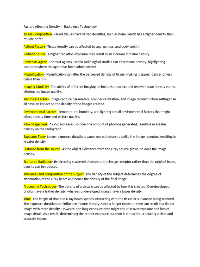Factors Influencing Radiographic Density | PDF