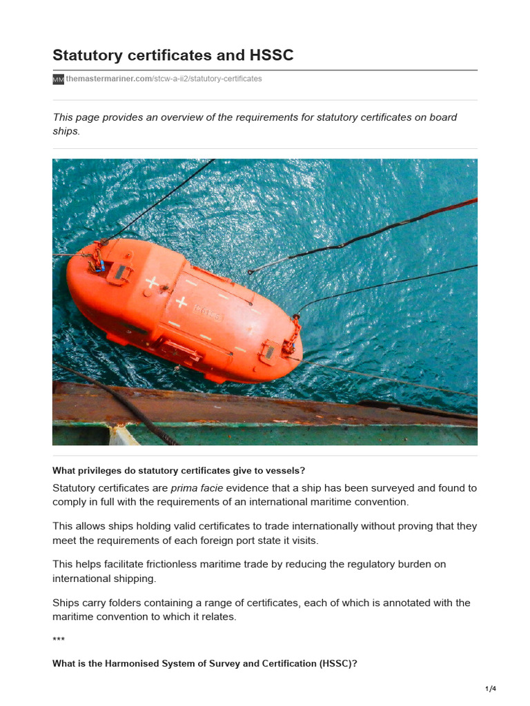 Statutory Certificates and HSSC | PDF | Shipping | Water Transport