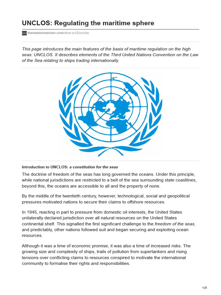 UNCLOS Regulating The Maritime Sphere | PDF | Territorial Waters ...