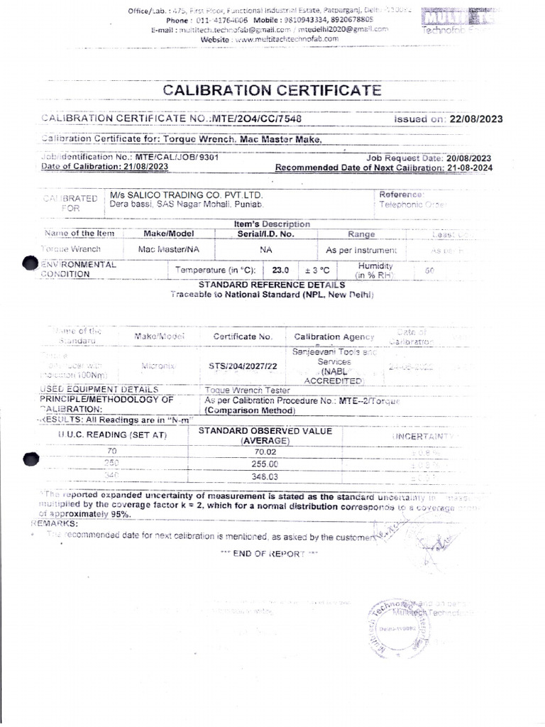 cali torque | PDF | Calibration | Accuracy And Precision