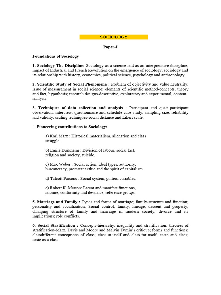 Sociology Syllabus | PDF | Sociology | Social Psychology