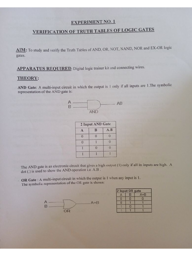 Verification of Truth Table of Logic Gates. | PDF