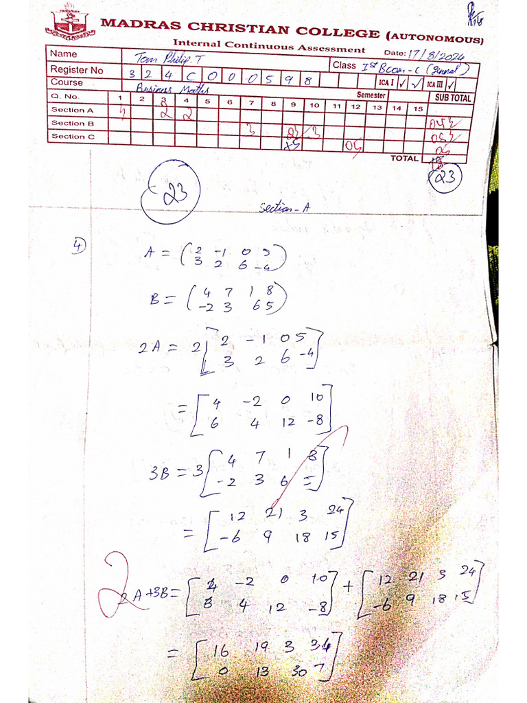 Tom Philip. T BMS Answer Sheet | PDF