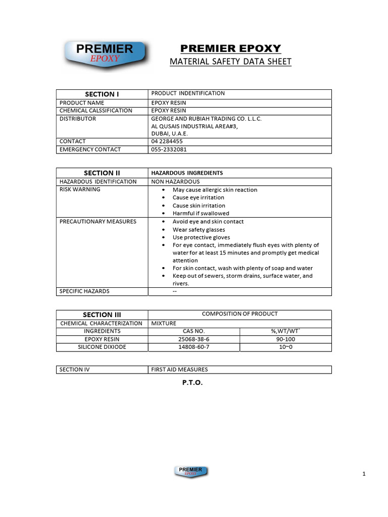 Premier Epoxy Resin Msds 2023 | PDF | Personal Protective Equipment ...