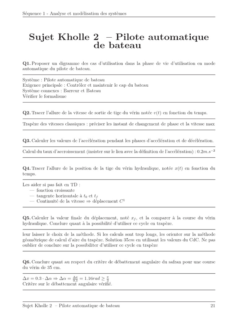 TD02 (Corrigé) - Pilote Automatique de Bateau | PDF