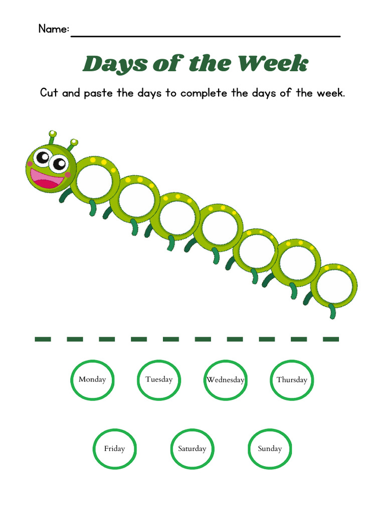 Green Fun Days of the Week Worksheet | PDF