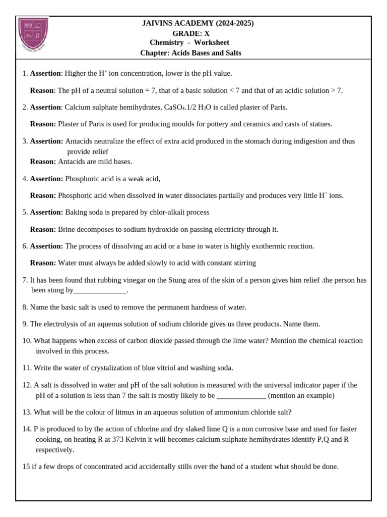 Acid Bases and Salts (Worksheet 1) | PDF | Acid | Sodium Carbonate