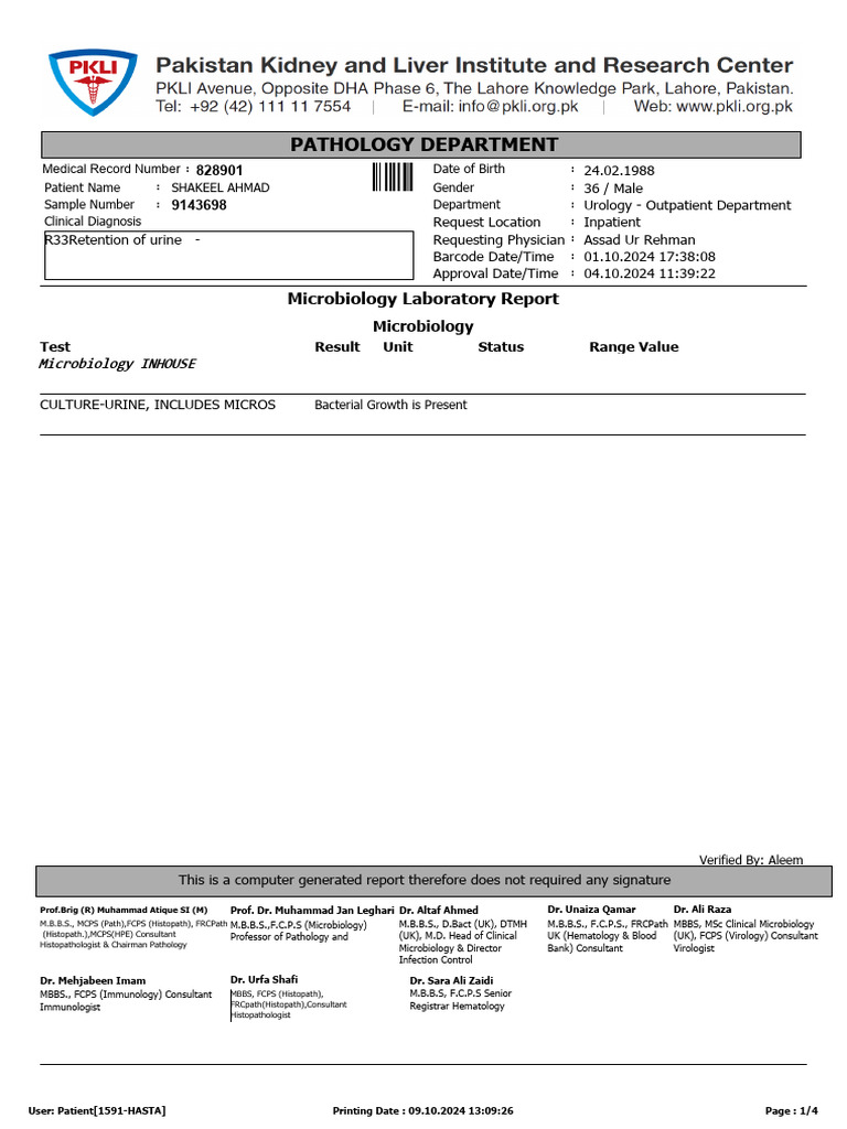 Patient Laboratory Results | PDF | Medical Specialties | Clinical Medicine