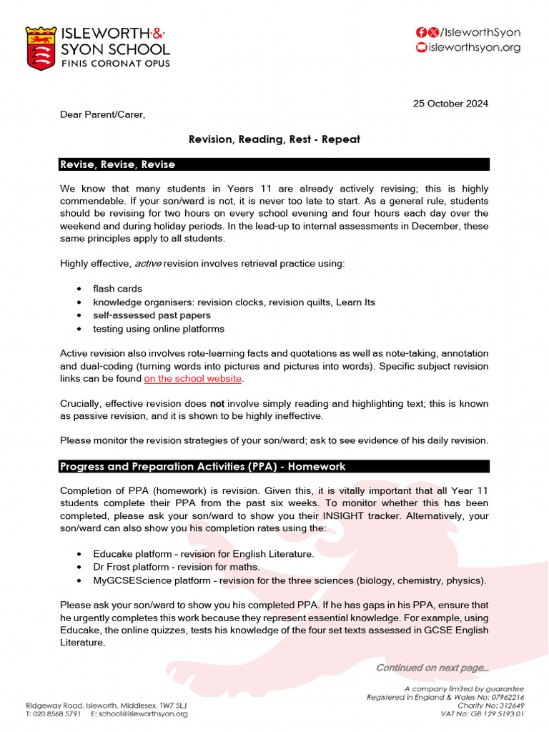 2024-10-25 Revision, Reading, Rest - REPEAT | PDF | Cognition | Learning