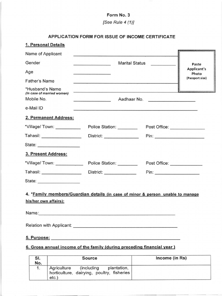 Income Certificate Form | PDF