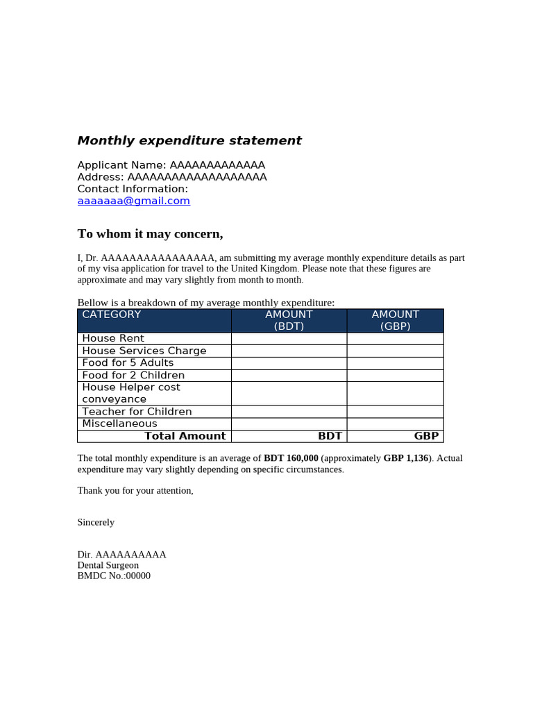 Expenditure Letter | PDF | Business | Finance & Money Management