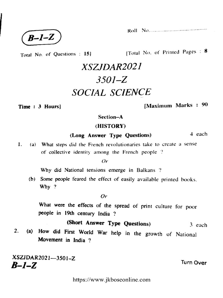 JK Bose Class 10 Social Science 3501 Z 2021 | PDF