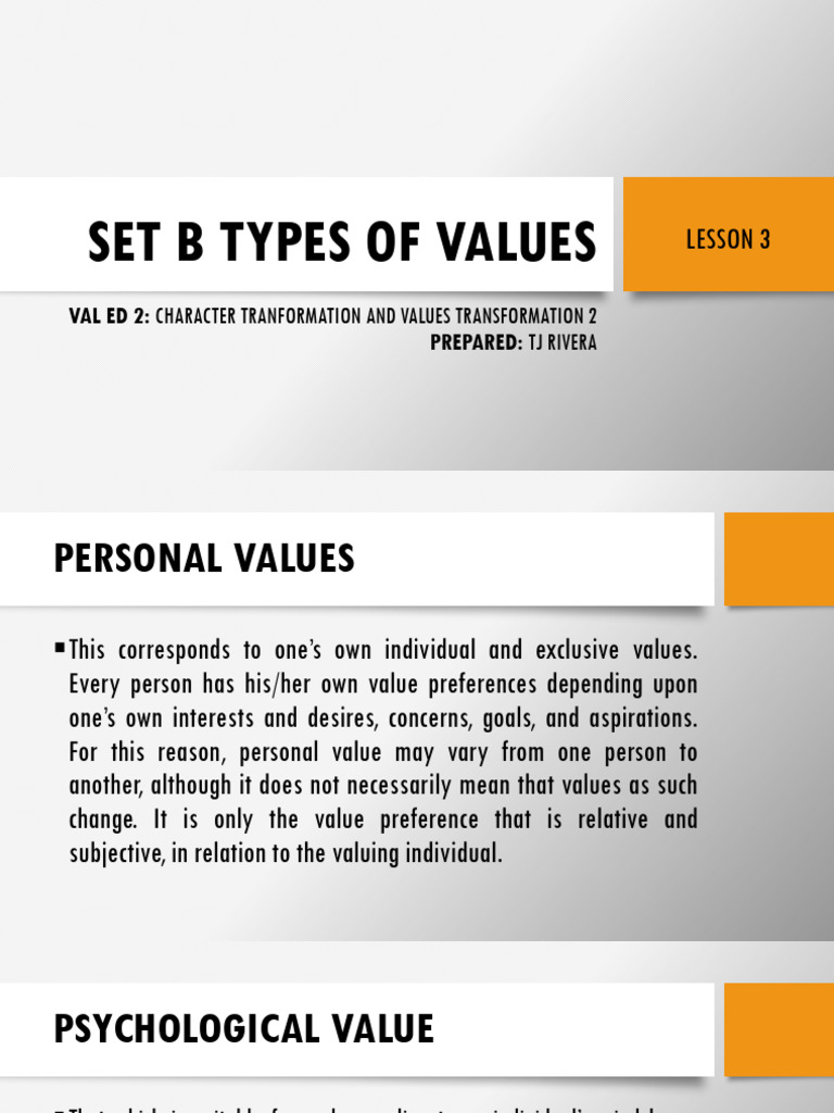 SET-B-TYPES-OF-VALUES | PDF | Psychology | Mind