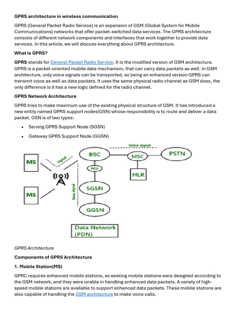 GPRS architecture in wireless communication | PDF | General Packet Radio Service ...
