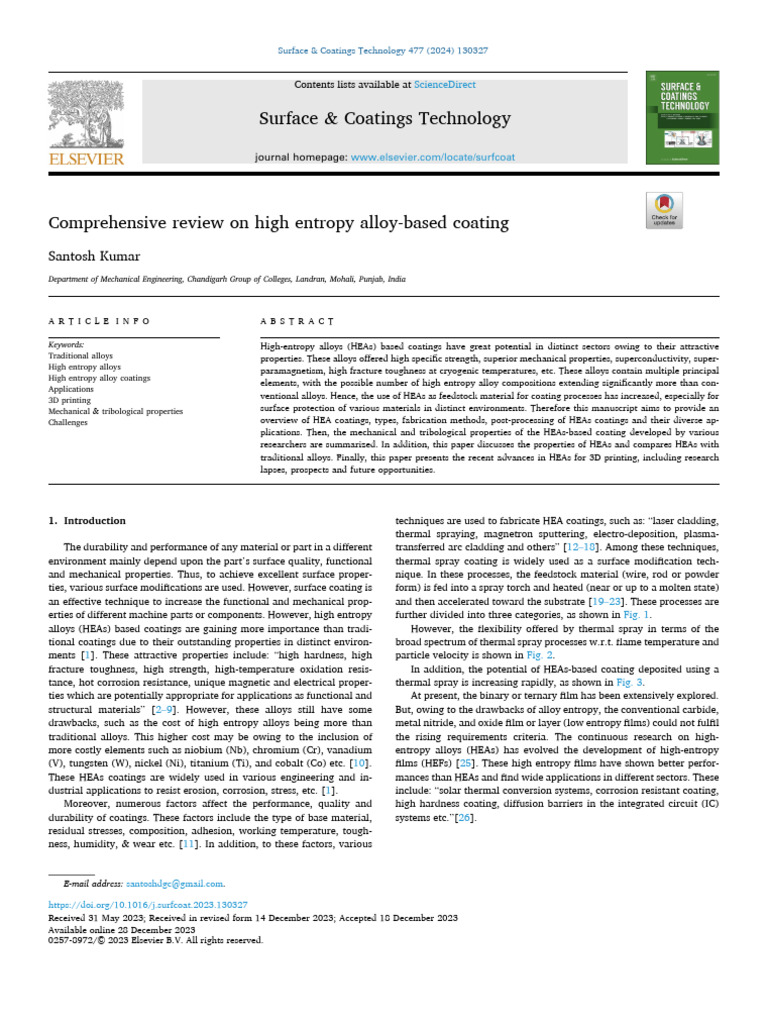 Comprehensive Review On High Entropy Alloy-Based Coating | PDF ...