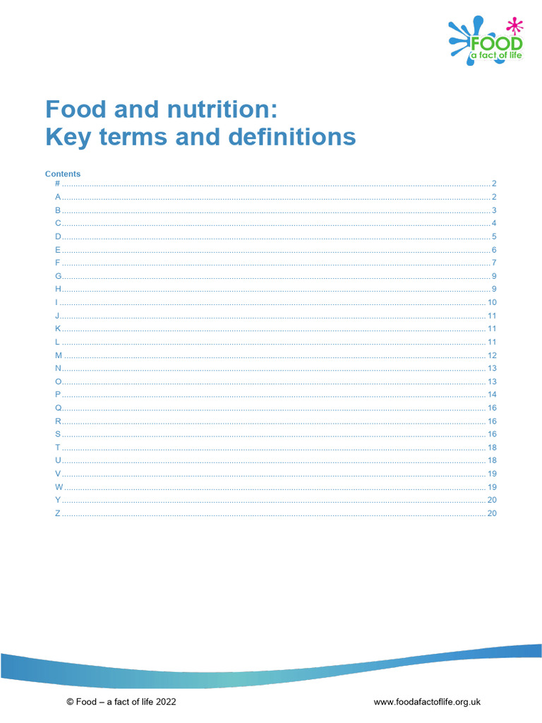 Food and Nutrition Key Terms and Definitions | PDF | Foods | Human Tooth