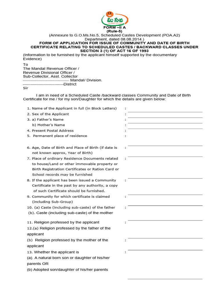 Community & Birth Certificate Application Form | PDF