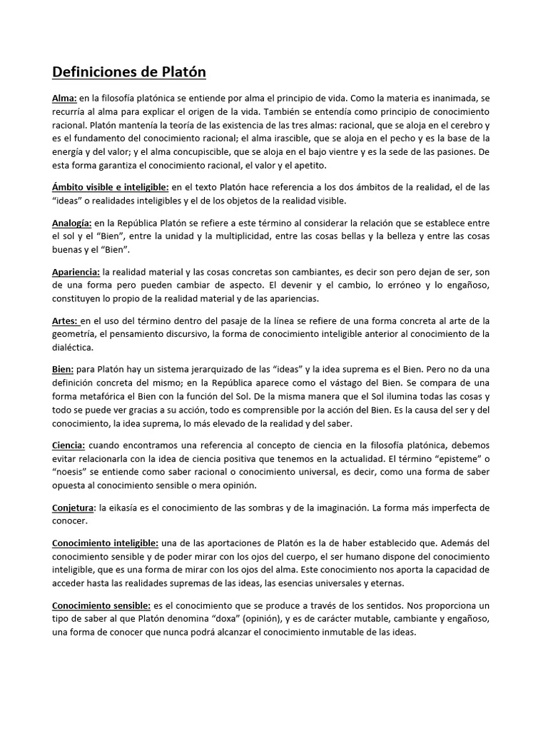 Definiciones de Platón: Alma | PDF | Conocimiento | Platón