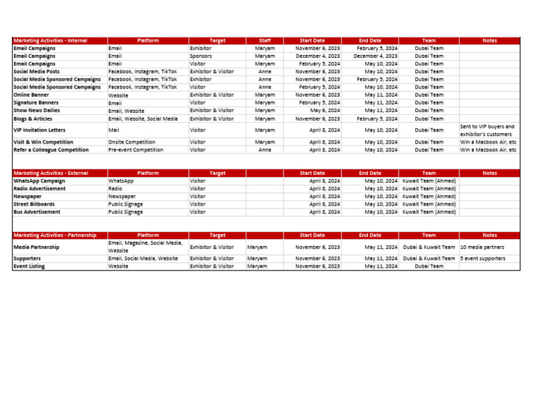 Kuwait Build 2024 - Marketing Schedule | PDF | Public Sphere ...
