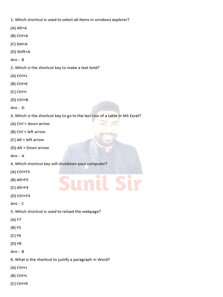 Shortcut Keys 50 MCQ | PDF | Keyboard Shortcut | Ibm Pc Compatibles Shortcut Keys 50 MCQ | PDF | Keyboard Shortcut | Ibm Pc Compatibles