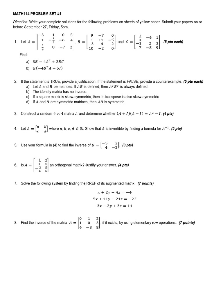 Math114 PS1 2425 | PDF
