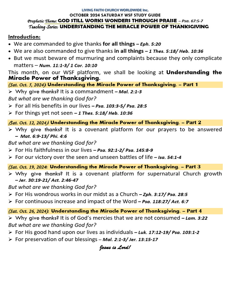 October 2024 Saturday WSF Study Guide | PDF