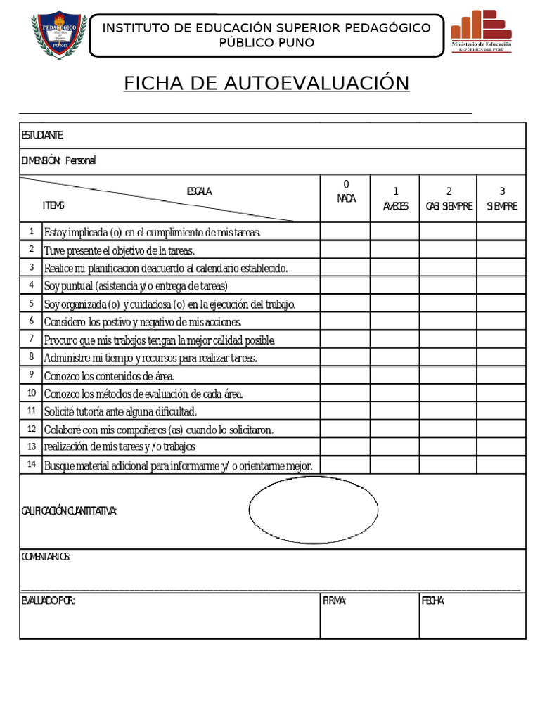 Ficha de Autoevaluación | PDF