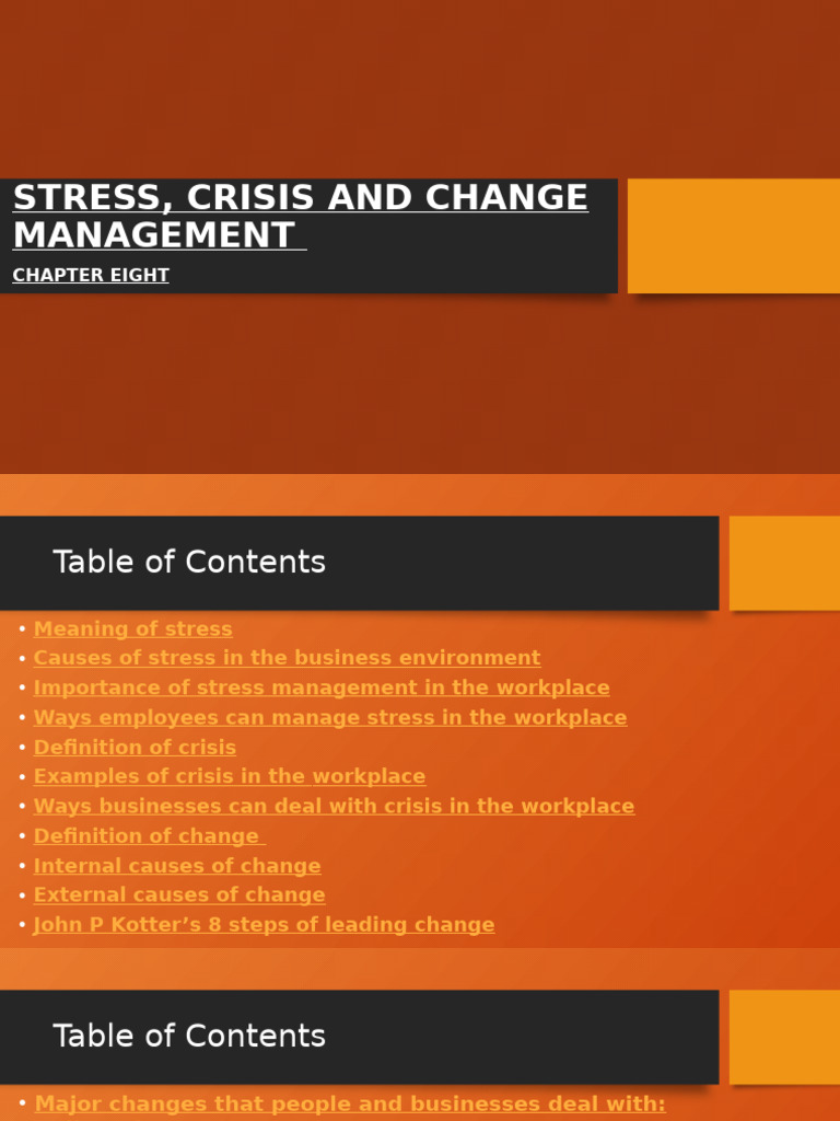 Chap. 8 STRESS, CRISIS AND CHANGE MANAGEMENT | PDF | Affirmative Action ...