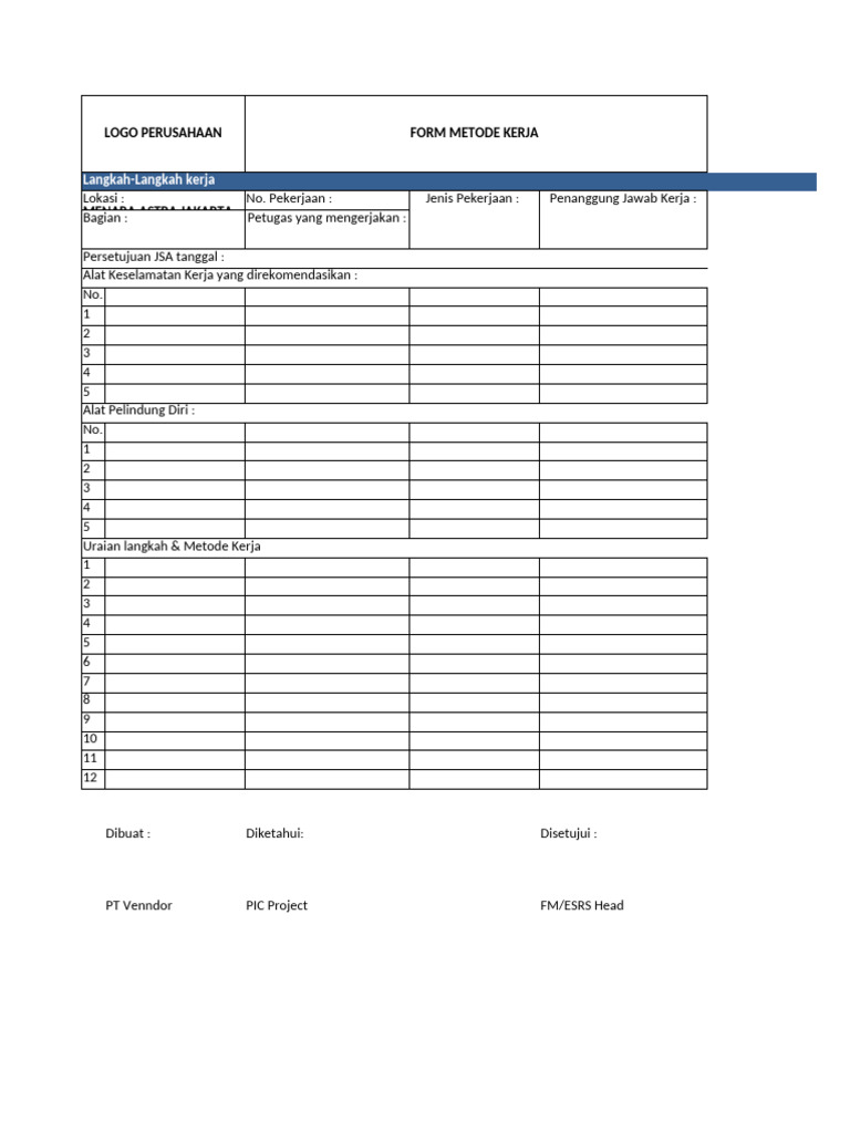 Form Standart Metode Kerja Perbaikan | PDF | Teknologi & Rekayasa