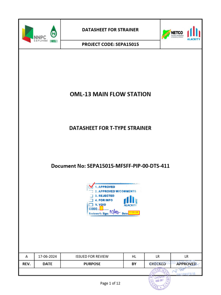(Technical Specification & Datasheets) APRD - SEPA15015-MFSFF-PIP-00-DTS-411 - DATA SHEET FOR T ...